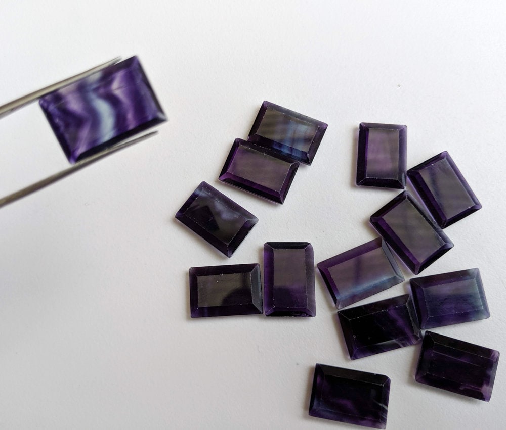 12x18mm Fluorite Emerald Cut, 6 Pieces Natural Purple Fluorite ...