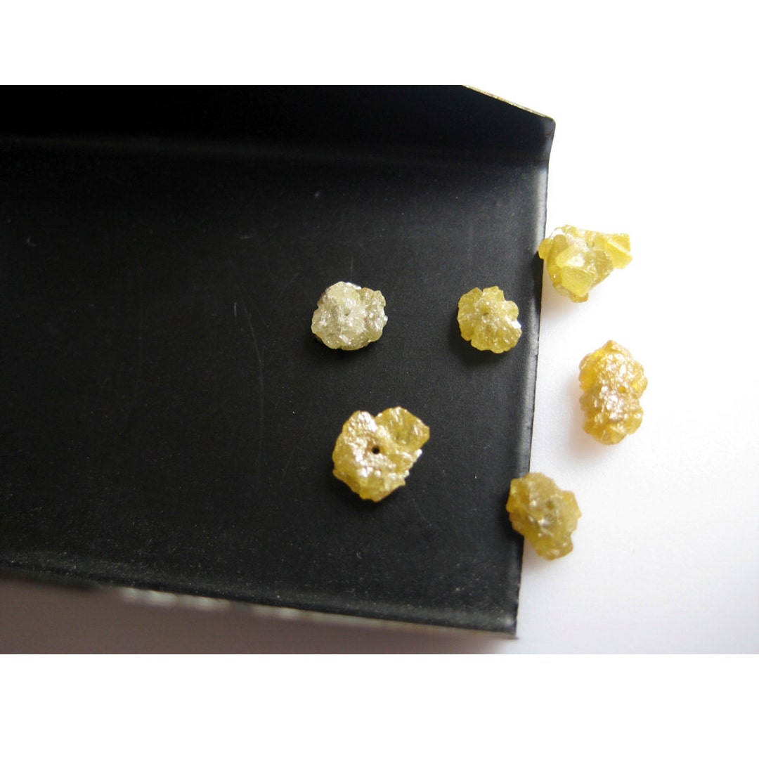 5-6mm Each Approx Yellow Drilled Raw Diamonds, Yellow Rough Diamond ...