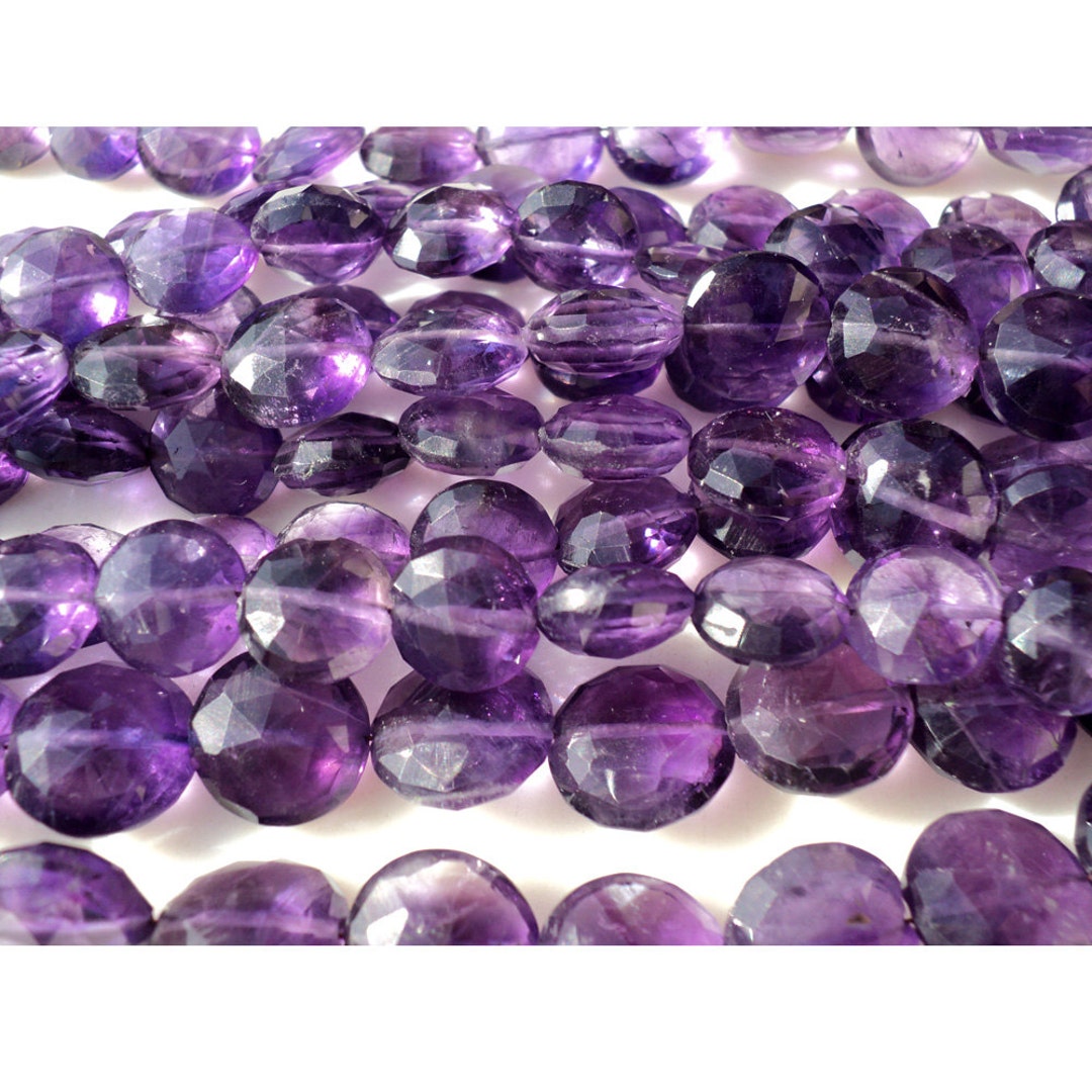 8mm Amethyst Faceted Coin Beads, Natural Amethyst Faceted Coin Beads ...
