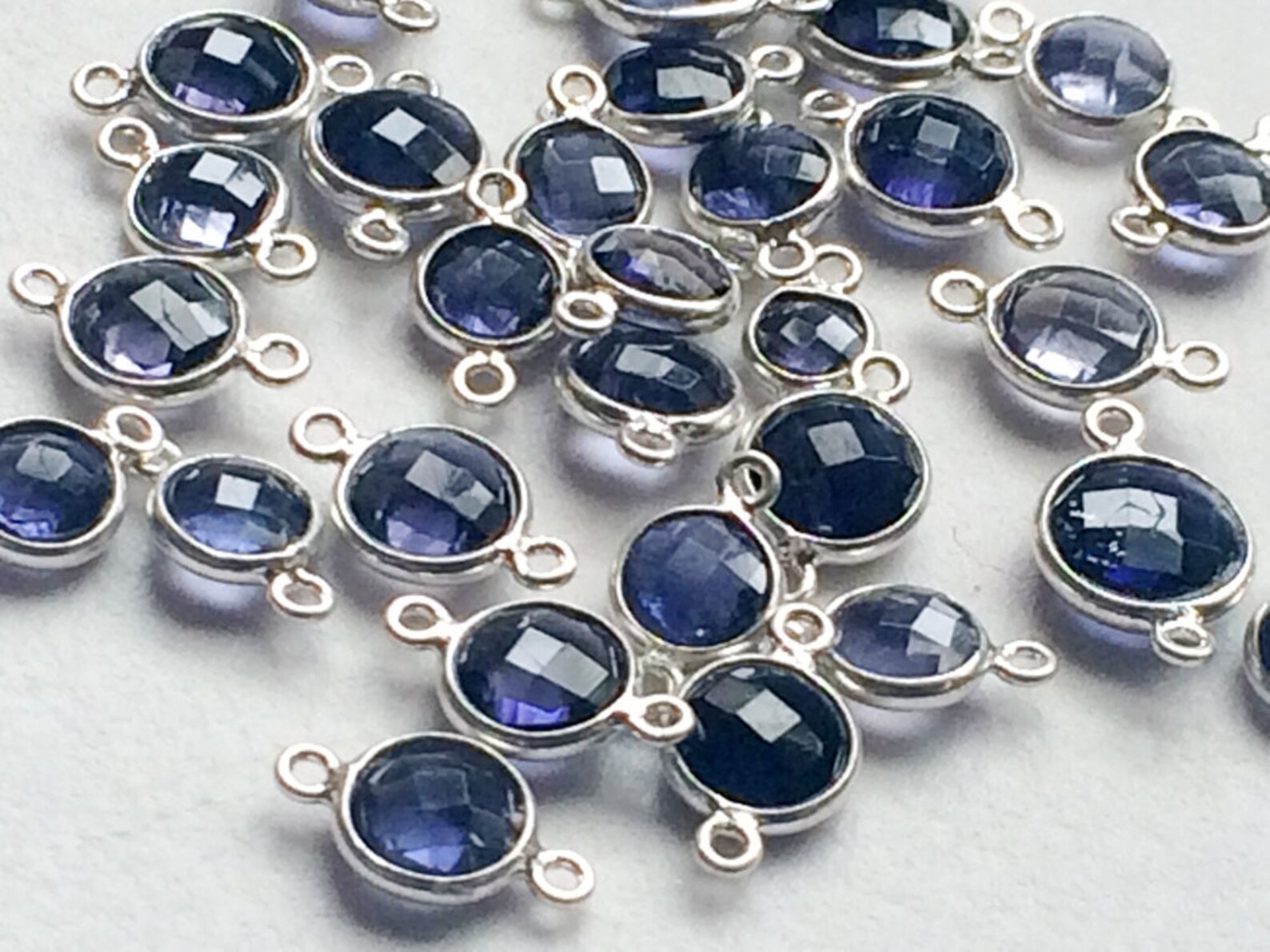 10-12mm Crystal Quartz Connector, Violet Blue Faceted Round Double Loop ...
