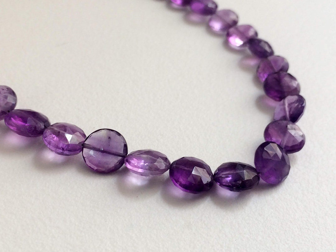 6-8mm Amethyst Faceted Coin Beads, Natural Amethyst Faceted Coin Beads ...