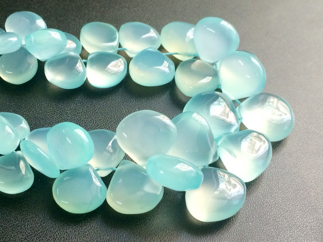 7.5-8mm Aqua Chalcedony Plain Heart Beads, Aqua Chalcedony Briolette ...