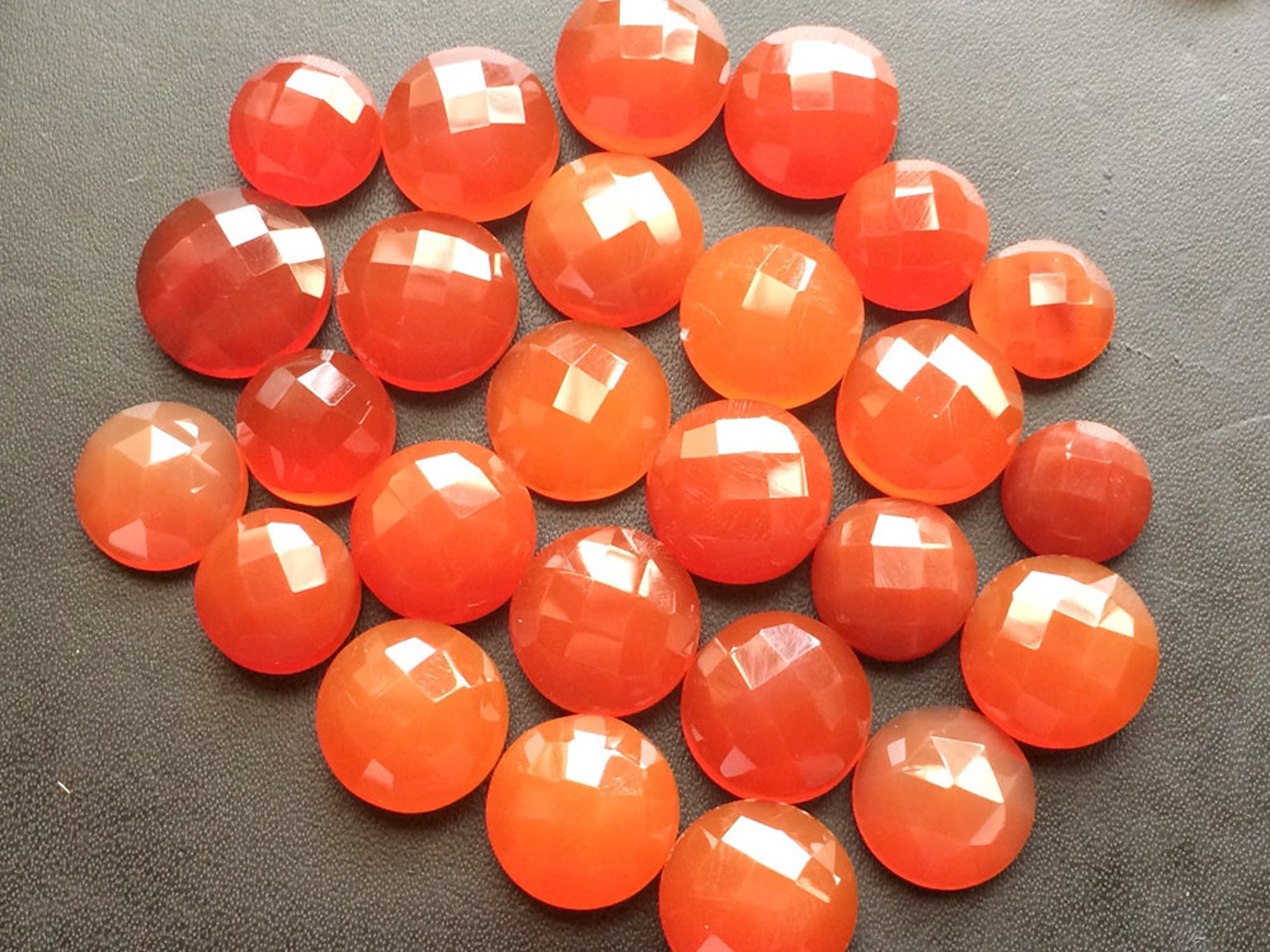 11-14mm Carnelian Orange Chalcedony Checker Cut Cabochons, Orange Flat ...