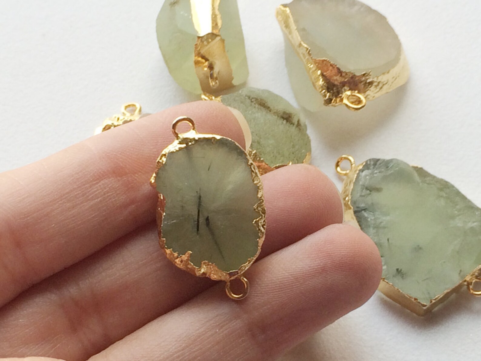 25-40mm Raw Prehnite Connectors Prehnite Gold Connectors | Etsy