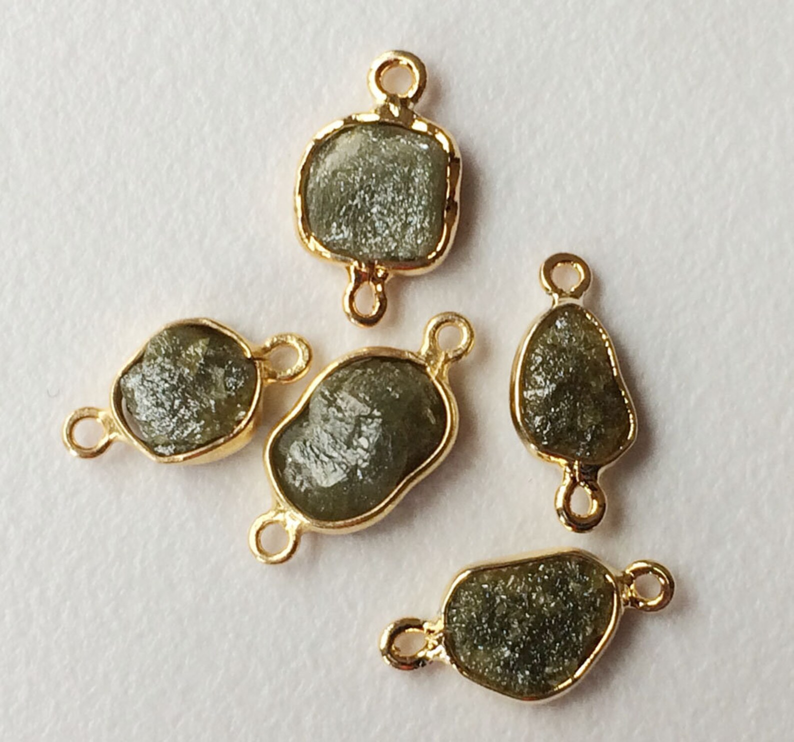 7-8mm Grey Green Raw Diamond Double Loop Connectors, 925 Silver Gold ...