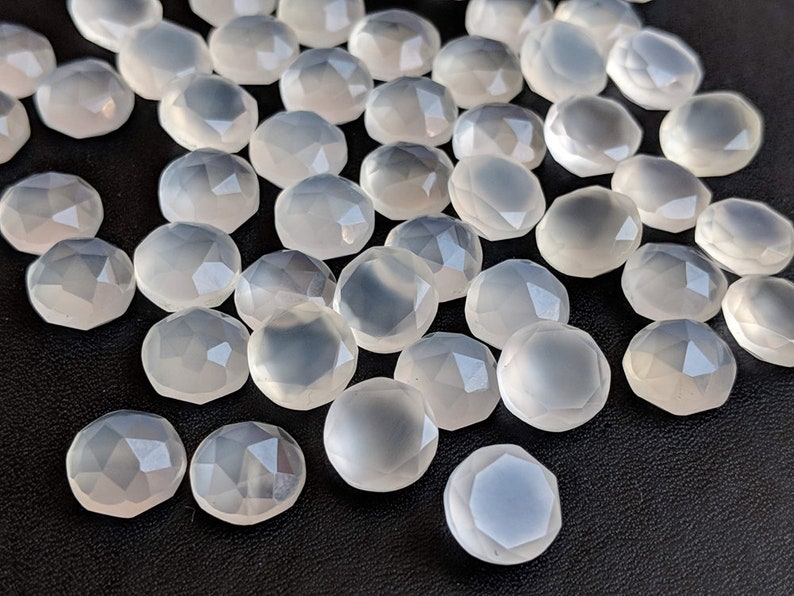 8.5mm White Chalcedony Rose Cut Round Cabochon, Natural White ...