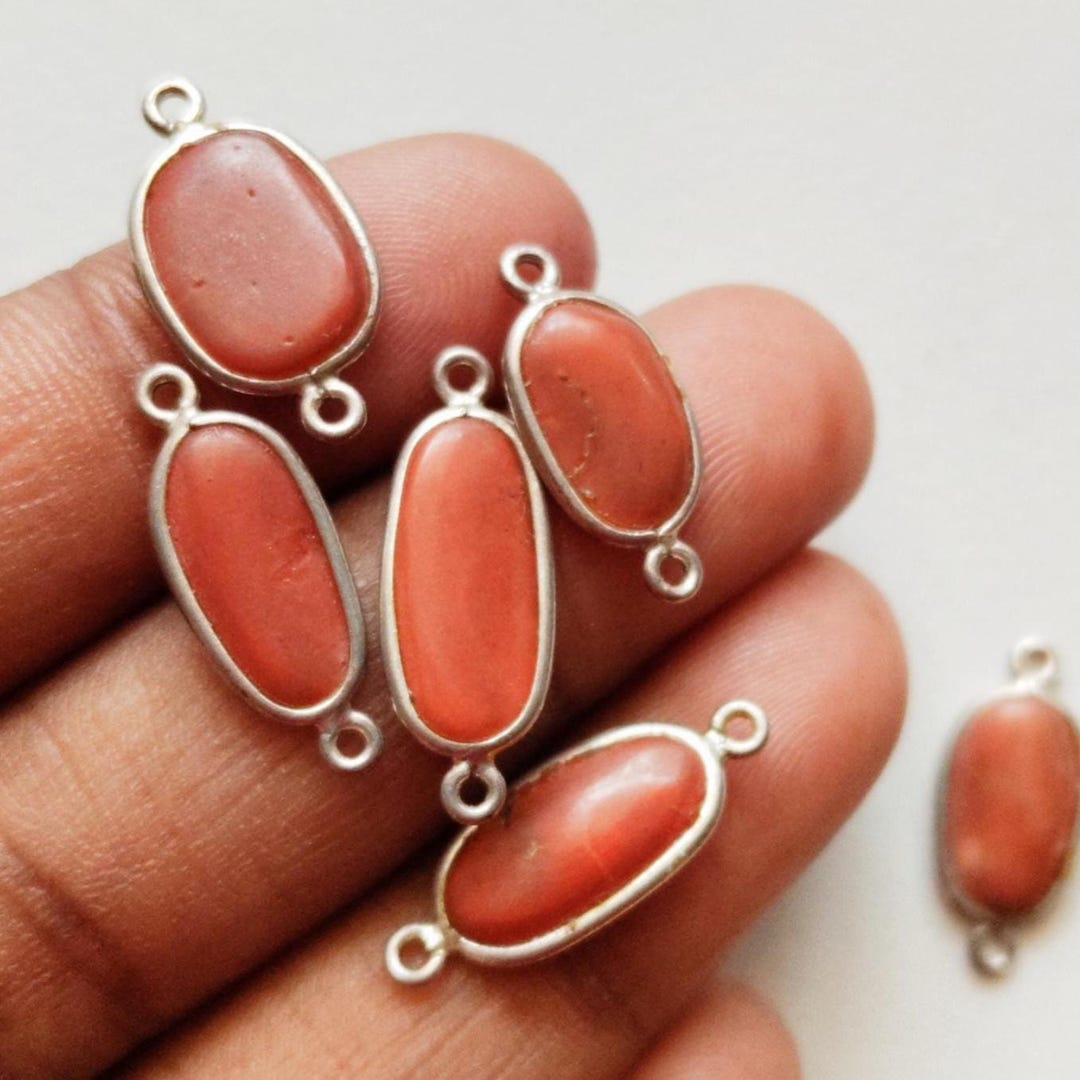 8-13mm Coral Oval Gemstone Connectors, Coral 925 Silver Connectors ...
