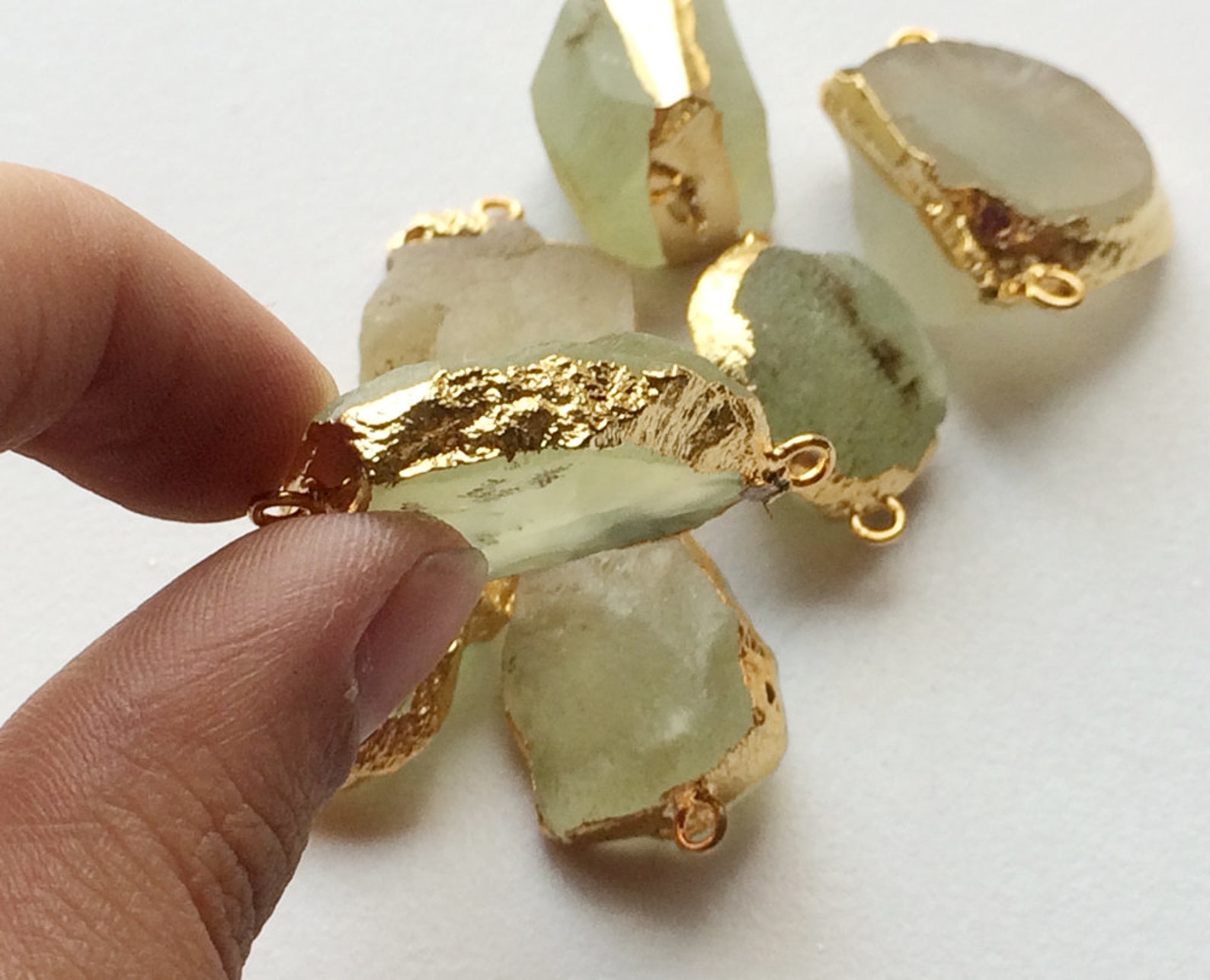 25-40mm Raw Prehnite Connectors Prehnite Gold Connectors | Etsy