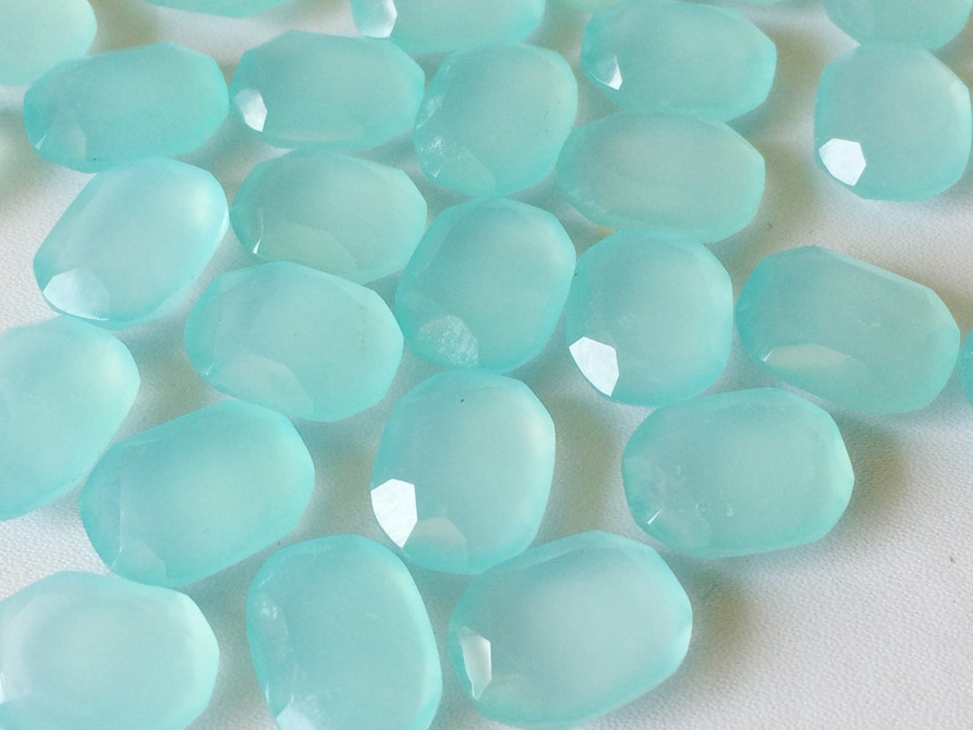 12x16mm Aqua Chalcedony Table Cut Flat Back, Aqua Cabochons, Rose Cut ...