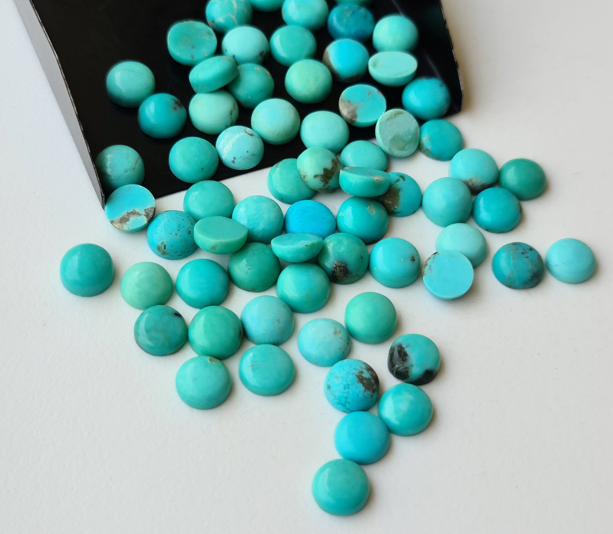 7-8mm American Turquoise Plain Round Cabochons, Loose Natural Turquoise ...