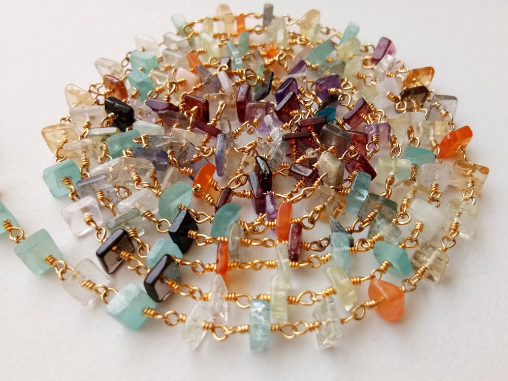4-5mm Multi Gemstone Chip Beads in 925 Silver Gold Wire | Etsy