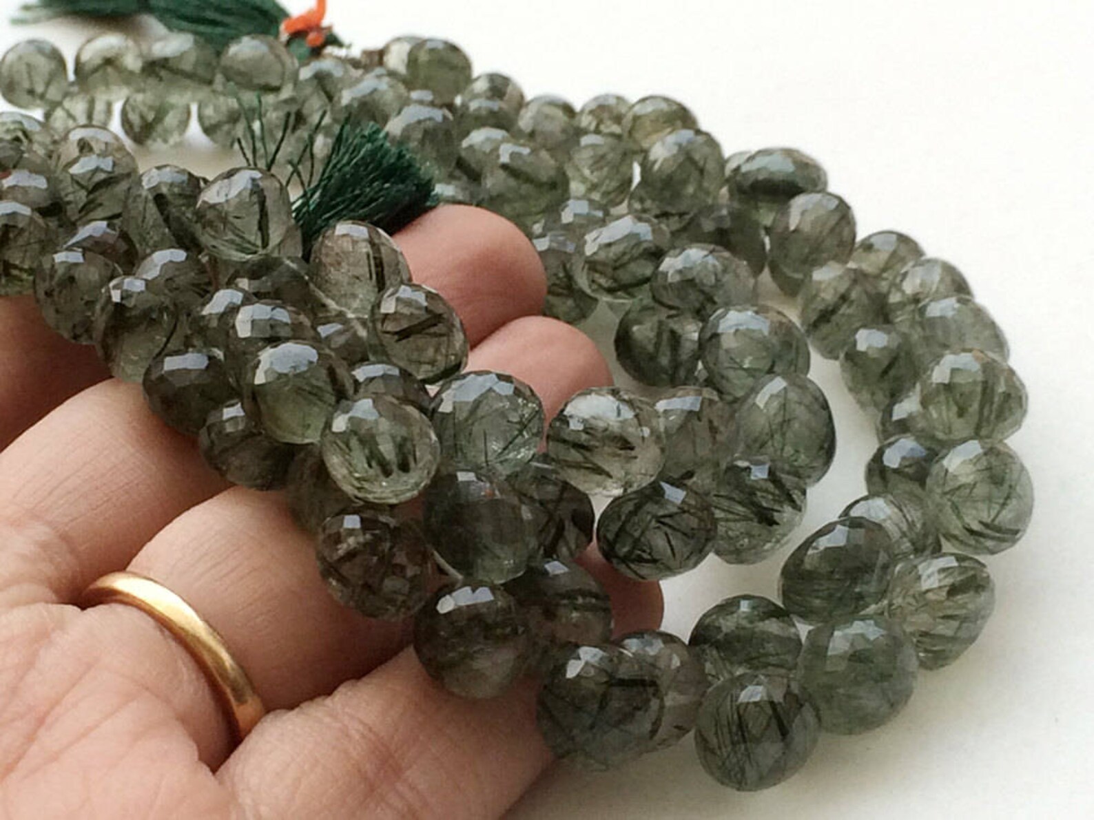 7-8mm Green Rutile Quartz Briolettes Green Rutiliated Quartz | Etsy