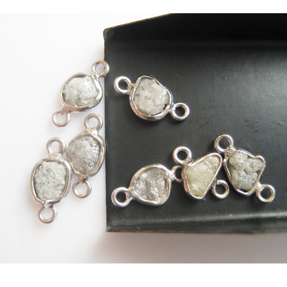 7-8mm White Rough Diamond Double Loop Connectors,, 925 Silver Rough ...