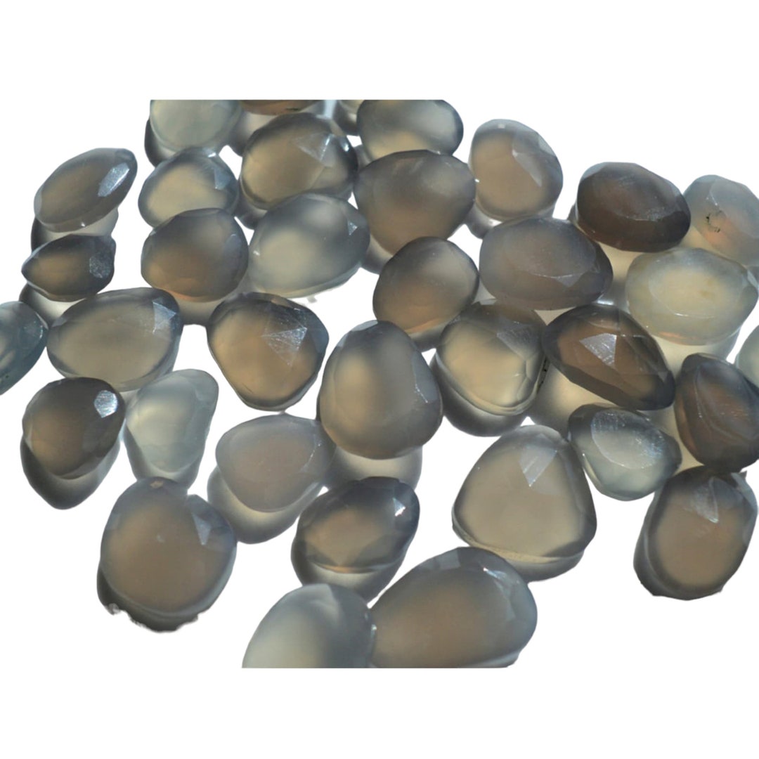 17-20mm Grey Chalcedony Rose Cut Cabochons, Grey Rose Cut Flat ...