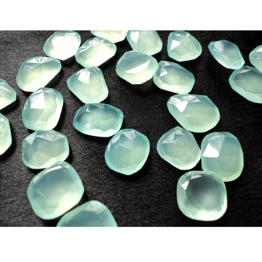 11-15mm Aqua Chalcedony Rose Cut Cabochon, Blue Faceted Gemstone, Aqua ...