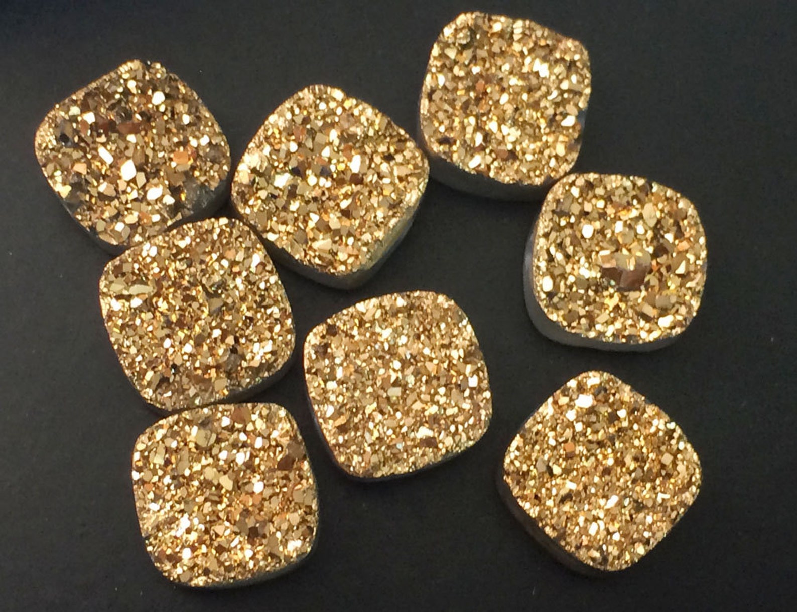 10mm Gold Druzy Cushion Titanium Gold Druzy Matched Pairs | Etsy