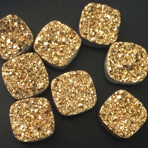 10mm Gold Druzy Cushion, Titanium Gold Druzy, Matched Pairs for Jewelry ...
