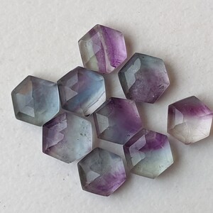 6-7mm Fluorite Faceted Hexagon Flat Back Cabochons, Fluorite Rose Cut ...