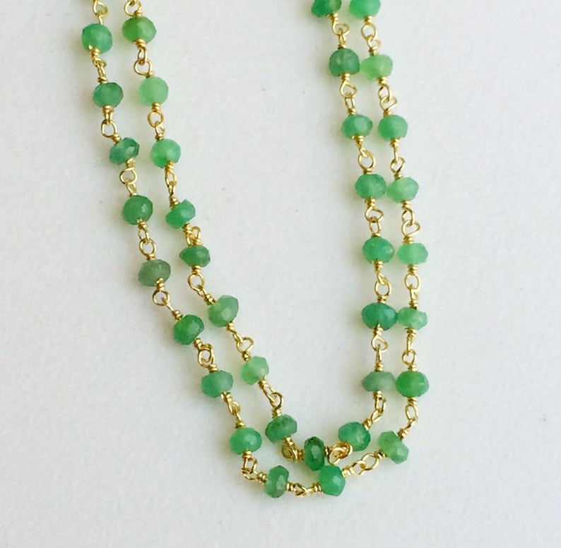 3.5mm Chrysoprase Faceted Rondelle Beads Connector Chains in 925 Silver ...