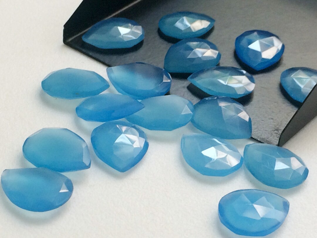 12x16mm Blue Chalcedony Rose Cut Pear Flat Back Cabochons, Blue ...