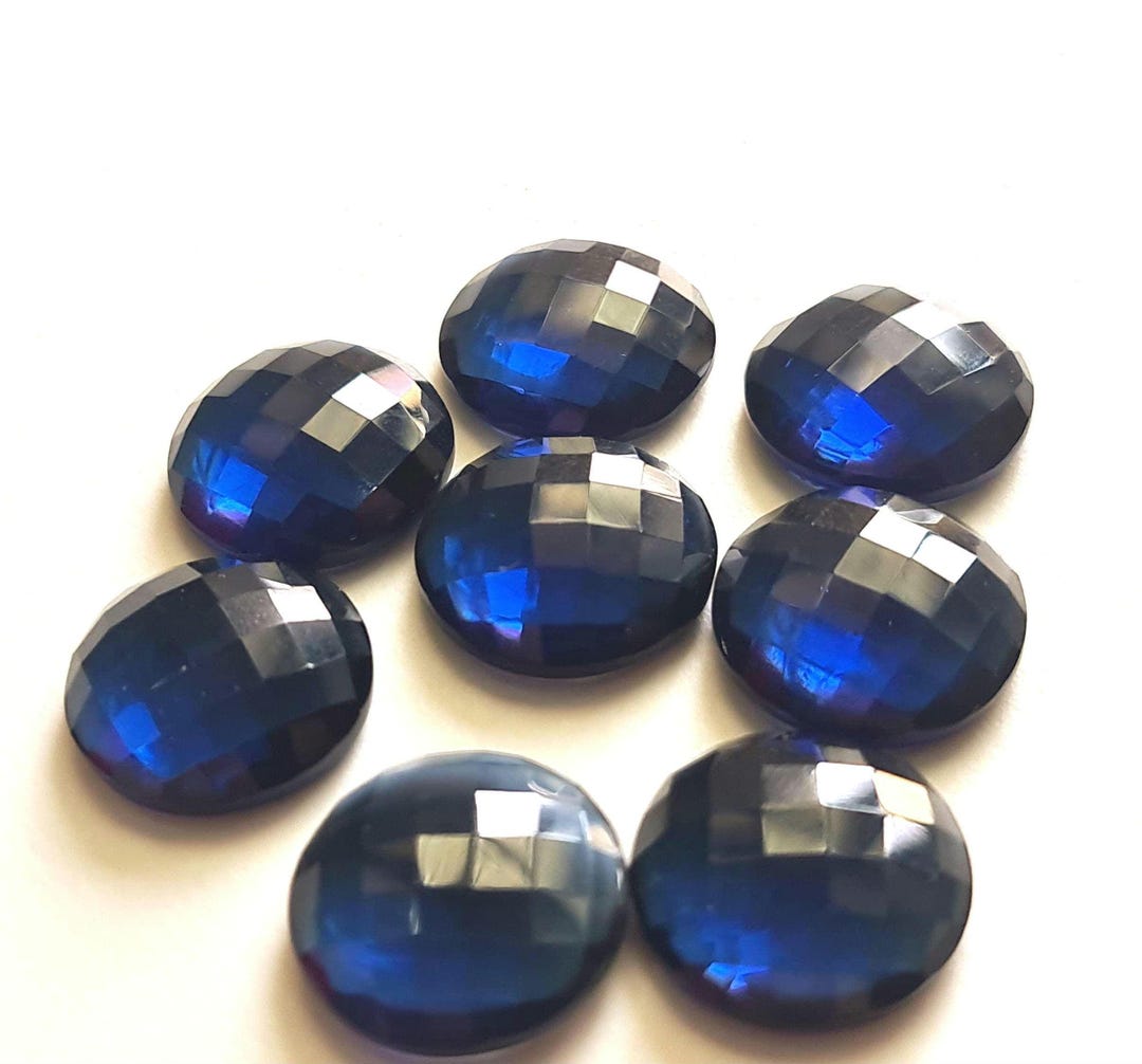 20mm Sapphire Blue Hydro Quartz Color Flat Back Cabochons Rose Cut ...