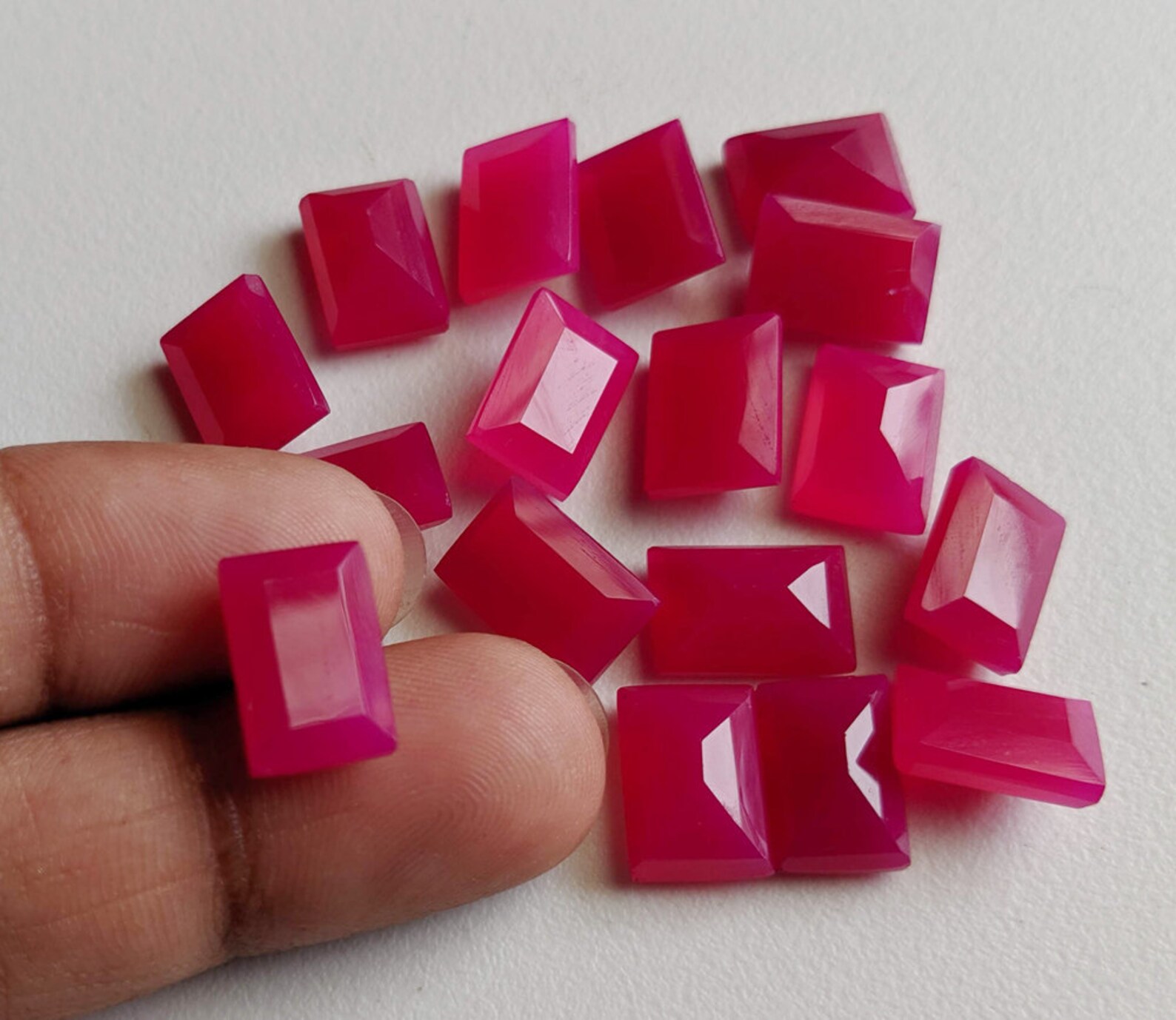8x12mm Pink Chalcedony, Emerald Cut Hot Pink Chalcedony Cut Stones ...