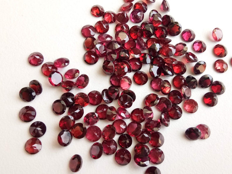 5-6mm Garnet Round Cut Stone, Natural Faceted Garnet Stones, Loose ...