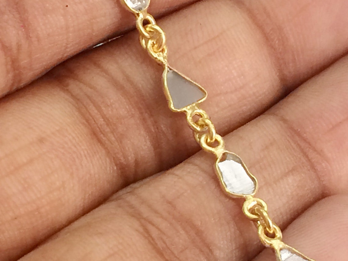 4-6mm Grey Diamond Slice Connector Chains 925 Silver Gold | Etsy