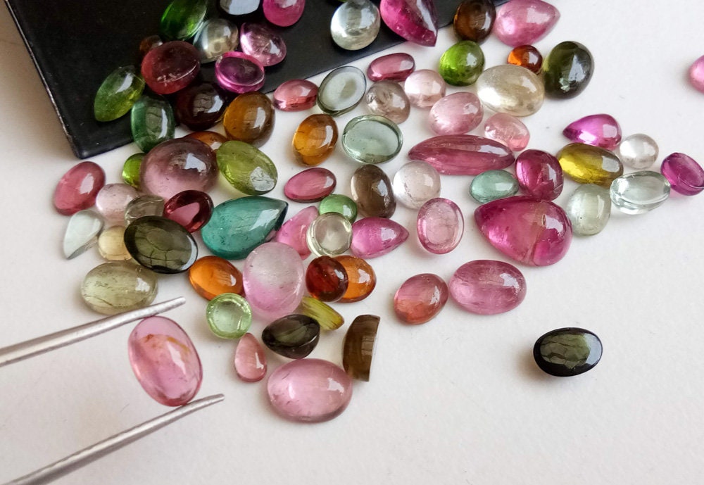 3-9mm Tourmaline Plain Mix Shape Cabochons Natural Multi | Etsy