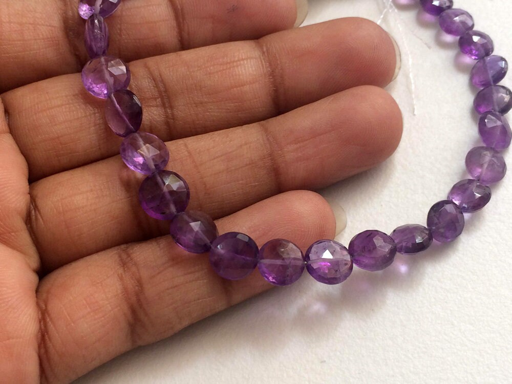 6-8mm Amethyst Faceted Coin Beads Natural Amethyst Faceted | Etsy
