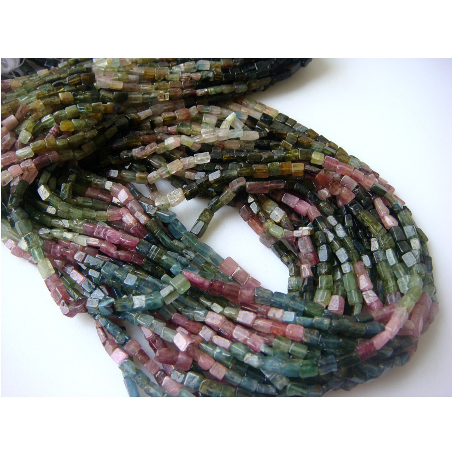 4mm Multi Tourmaline Cube, Multi Tourmaline Rectangle Beads, 13 IN ...