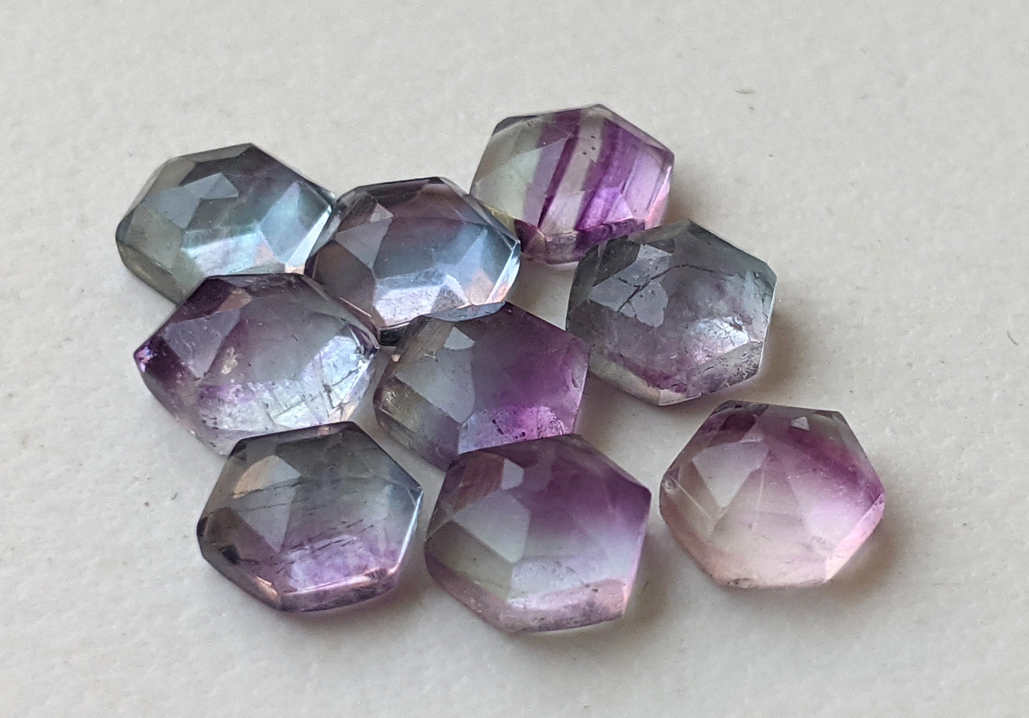 6-7mm Fluorite Faceted Hexagon Flat Back Cabochons Fluorite | Etsy