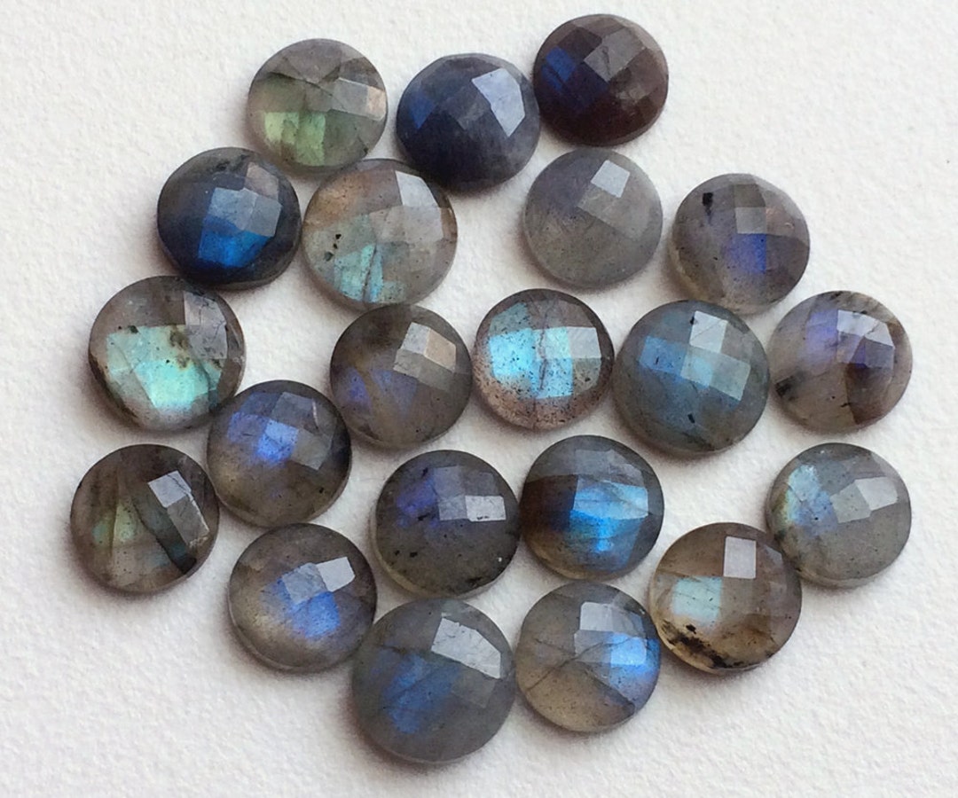 11-12mm Labradorite Rose Cut Round Cabochons, Labradorite Faceted Flat ...