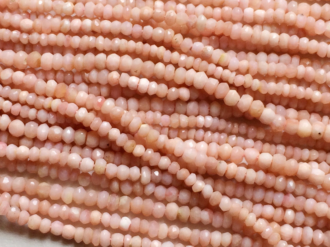 4-4.5mm Pink Opal Micro Faceted Rondelle Beads, Pink Opal Faceted Beads ...