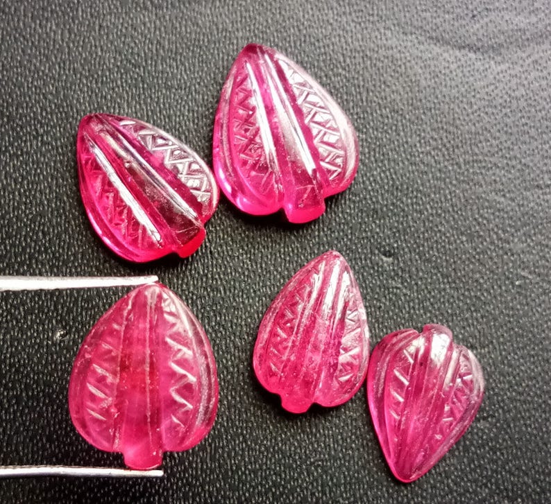 7x10-10x12.5mm Ruby Carving Pear, Glass Filled Ruby Hand Carved, 5 ...
