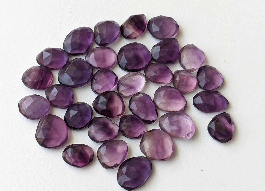 10-12mm Fluorite Rose Cut Cabochons, 5 Pcs Natural Purple Fluorite Flat ...