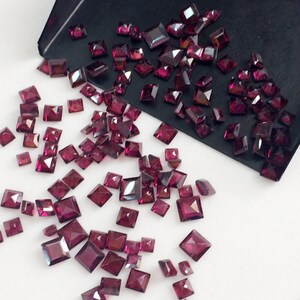 3-5mm Garnet Square Gemstones, Loose Garnet Faceted Lot, Garnet ...