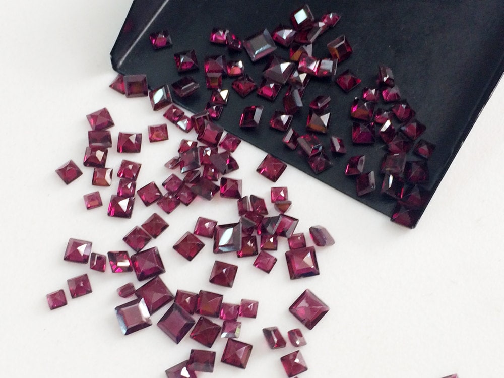 3-5mm Garnet Square Gemstones Loose Garnet Faceted Lot | Etsy