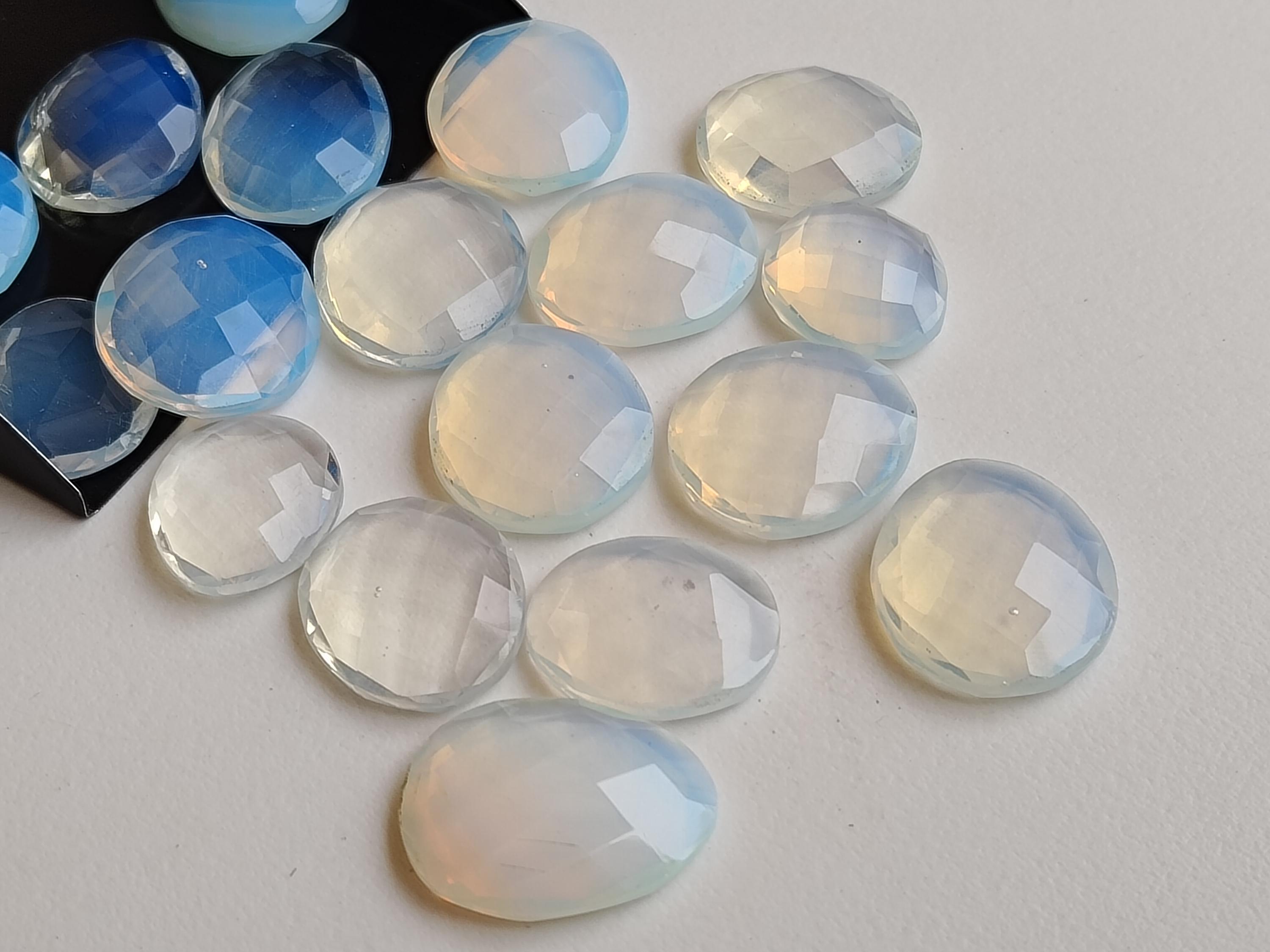 14x18mm to 16x21mm Opal Hydro Quartz Rose Cut, Opalite Rosecut Cabochon ...