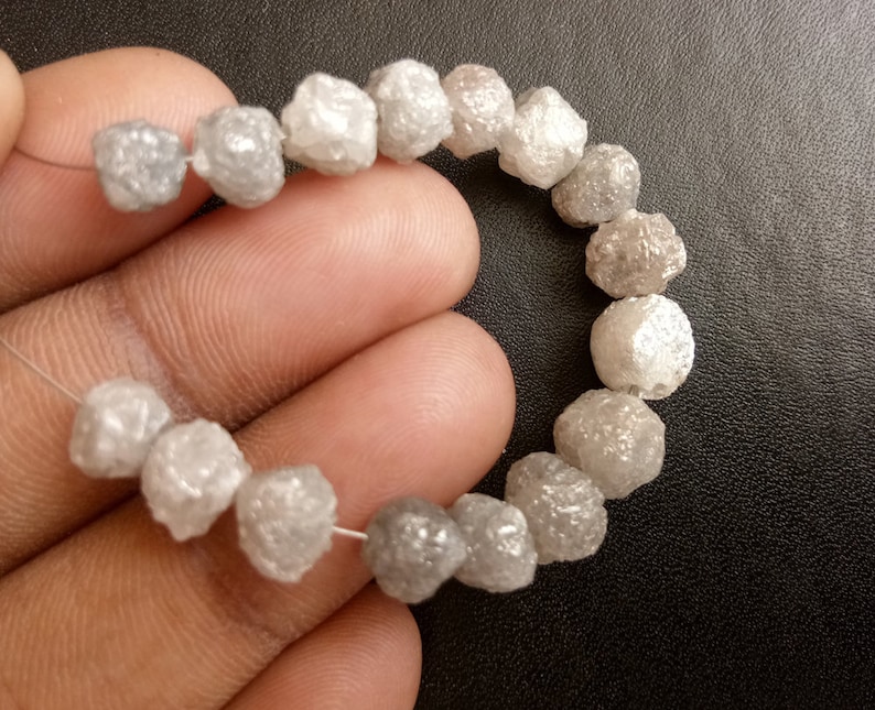 5-7mm Perfect Round Grey Raw Diamond Beads, Natural Large Rough Diamond ...
