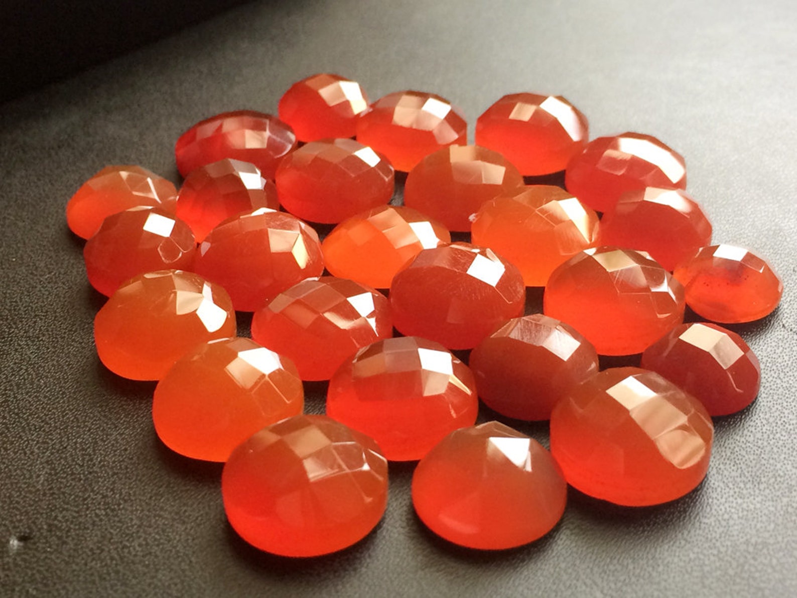 11-14mm Carnelian Orange Chalcedony Checker Cut Cabochons, Orange Flat ...