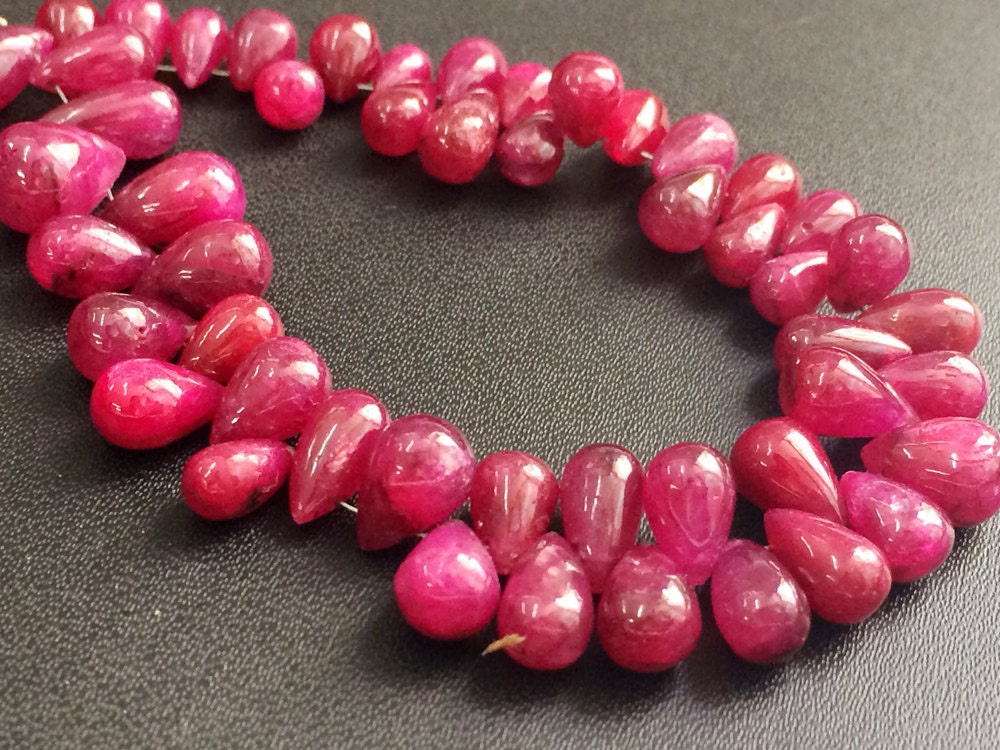 7-11mm Ruby Plain Teardrop Beads, Ruby for Jewelry, Ruby Beads, Genuine ...