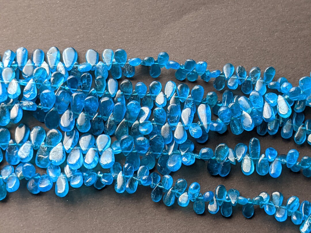 4-6mm Neon Blue Apatite Plain Pear Beads, Natural Neon Apatite ...
