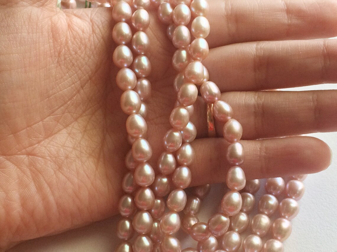 7x6mm Rose Pink Color Natural Pearls, Natural Fresh Water Rice Pearls ...