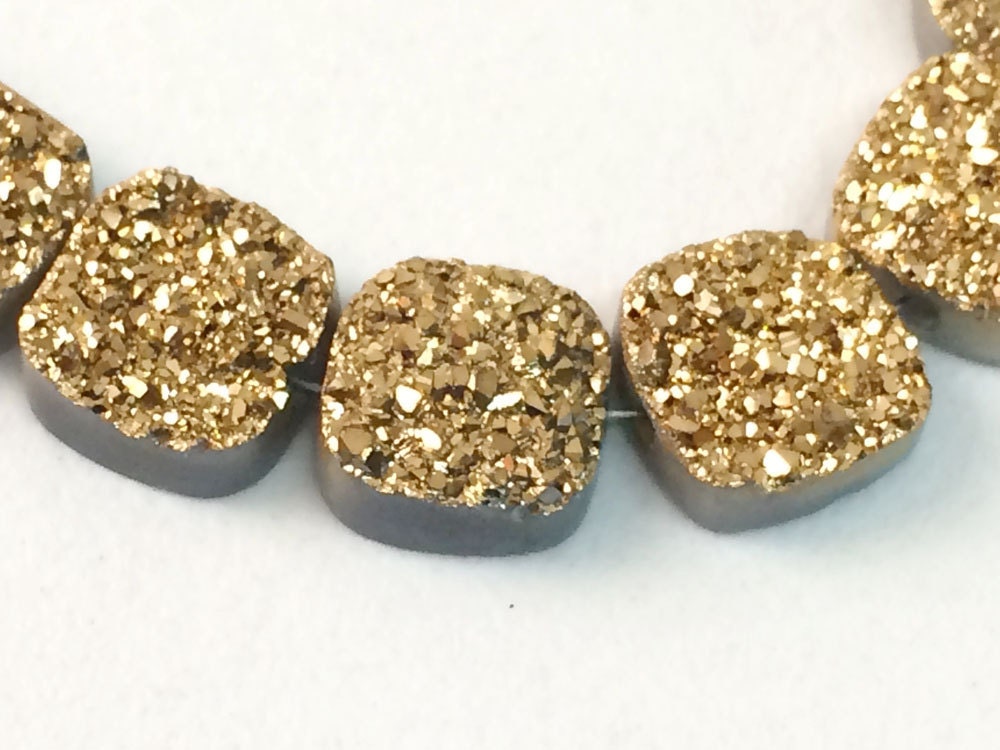 10mm Gold Druzy Cushion Titanium Gold Druzy Matched Pairs | Etsy
