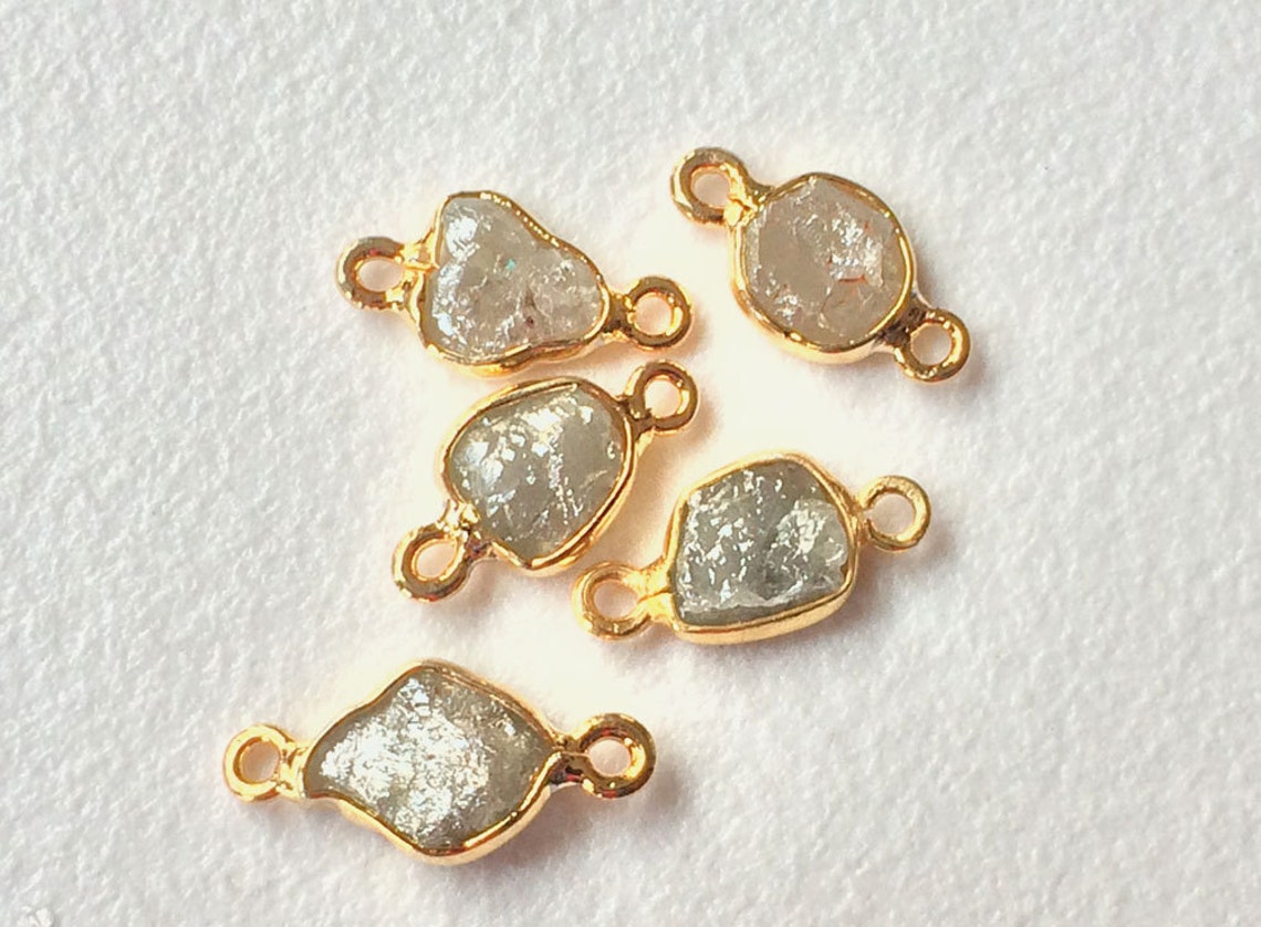 5-6mm White Raw Diamond Connectors, 925 Silver Connectors Gold Polished ...