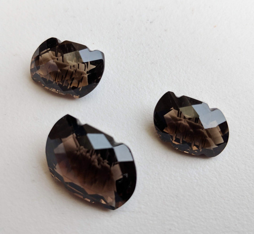 3 Pc Set Smoky Quartz Fancy Emerald Cut Hand Carved Cut Stones ...