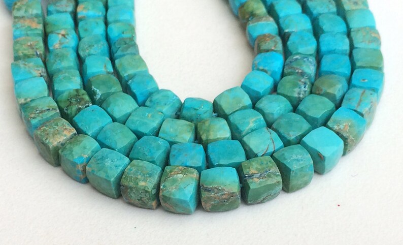 6-8mm Turquoise Faceted Cube Beads Chinese Turquoise Box | Etsy