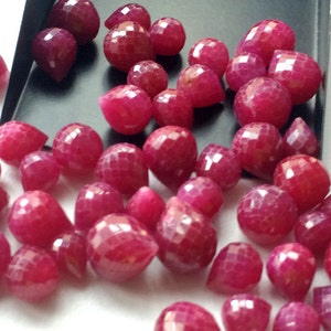 8-12mm Ruby Drilled Drops, Micro Faceted Ruby Tear Drop Beads, Side ...