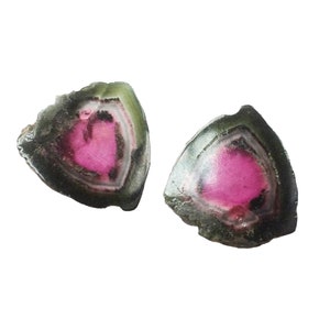 25x27mm Rare Watermelon Tourmaline Rough Slices, 2pcs OOAK Matched Pair ...